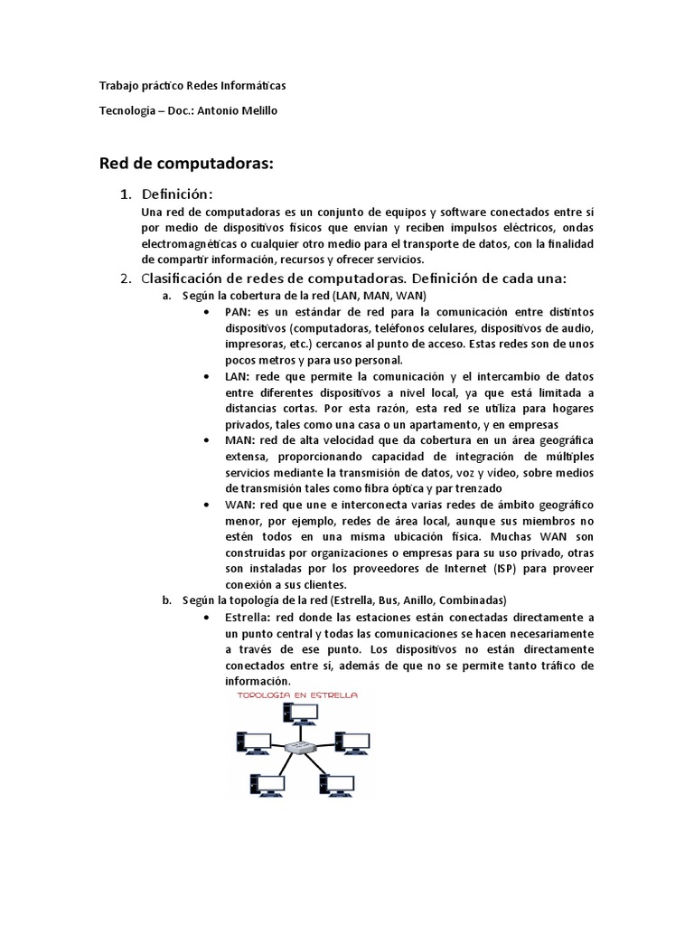 Trabajo Práctico Redes Informáticas | PDF | Red de computadoras | Internet