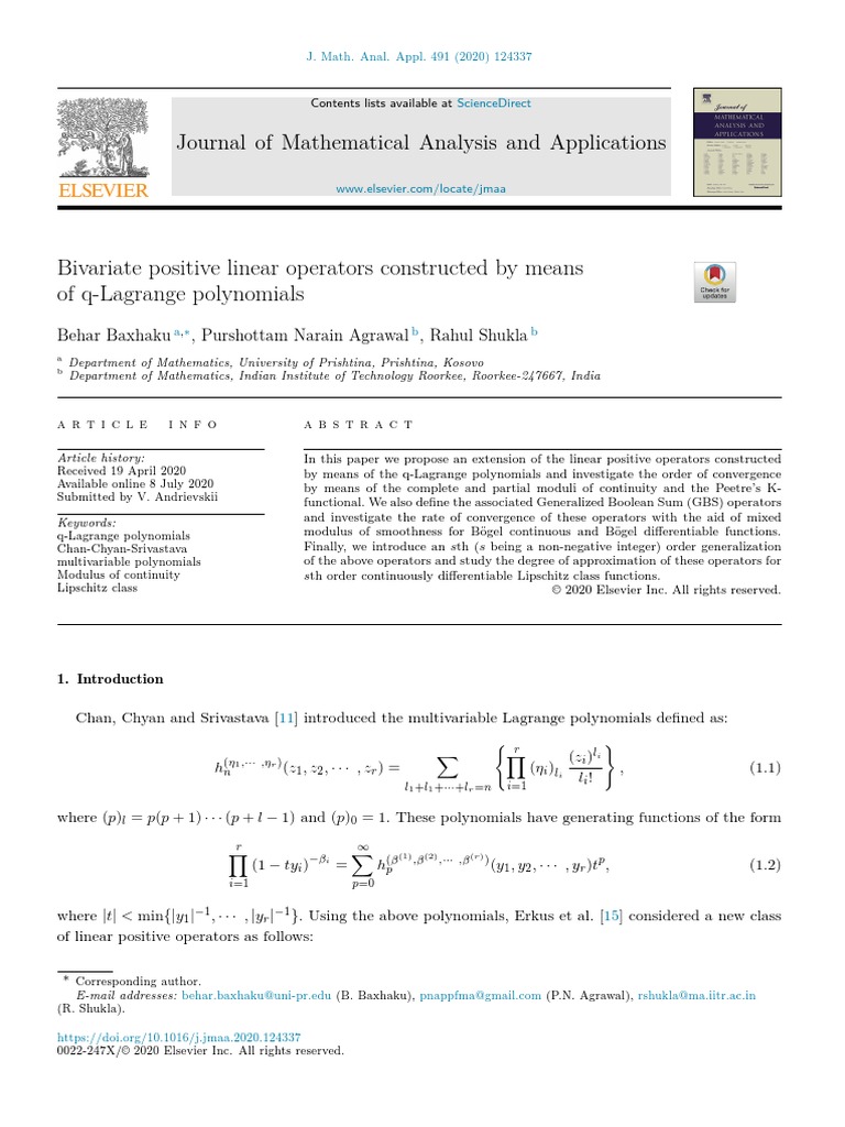 Bivariate Positive Linear Operators Constructed By Means Pdf Mathematical Analysis Algebra