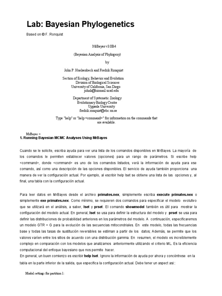 Laboratorio MrBayes 2020-2 | PDF | Probabilidad