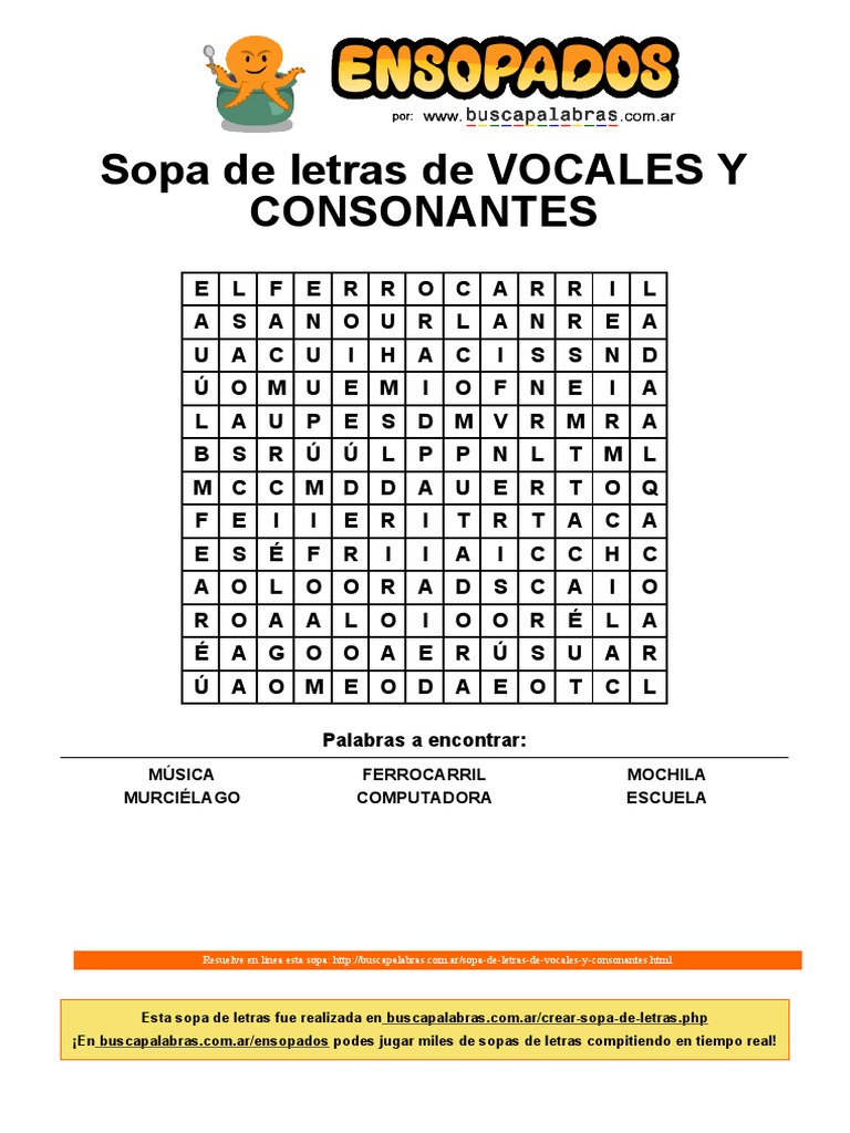 Sopa de Letras de Vocales y Consonantes | PDF