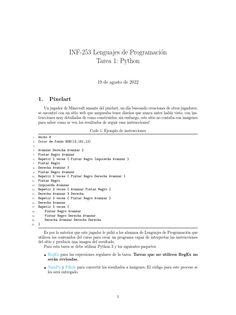 INF 253 Lenguajes de Programacion Tarea 1 Python | PDF | Color | Python (lenguaje de programación)