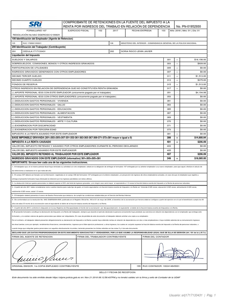 Formulario 107 | PDF | Impuestos | Impuesto sobre la renta