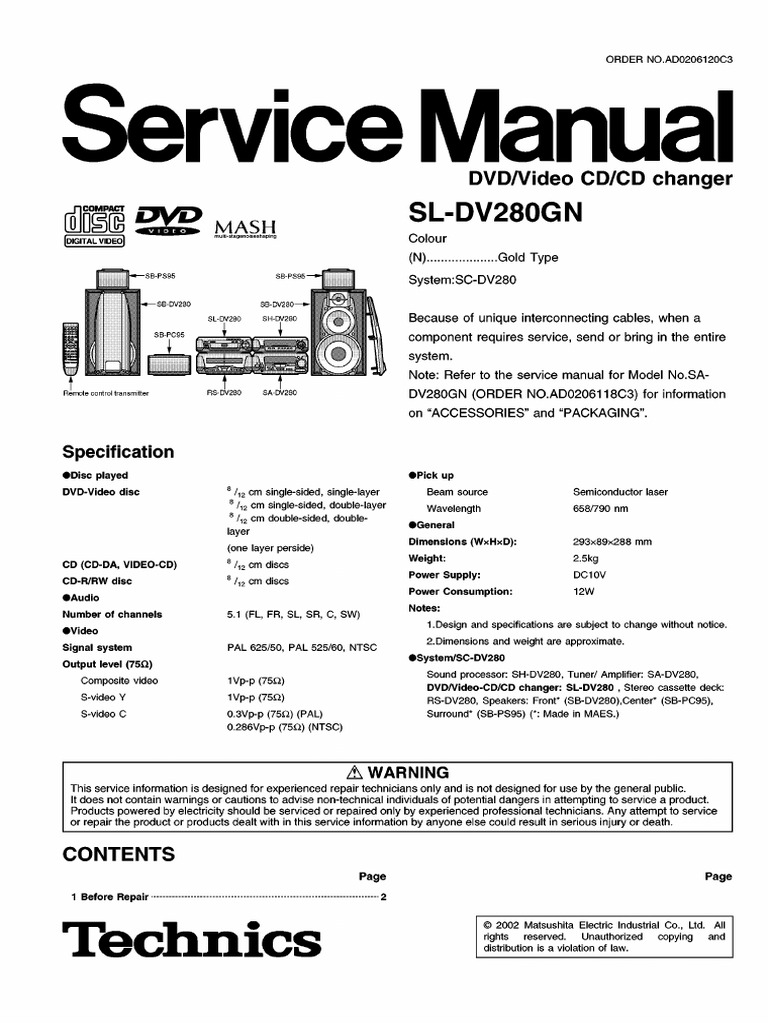 Technics SLDV 280 GN Service Manual | PDF