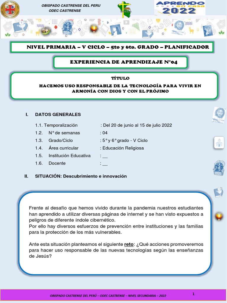 EdA 04-Planificador-5to y 6to Grado Primaria | PDF | Aprendizaje | Jesús
