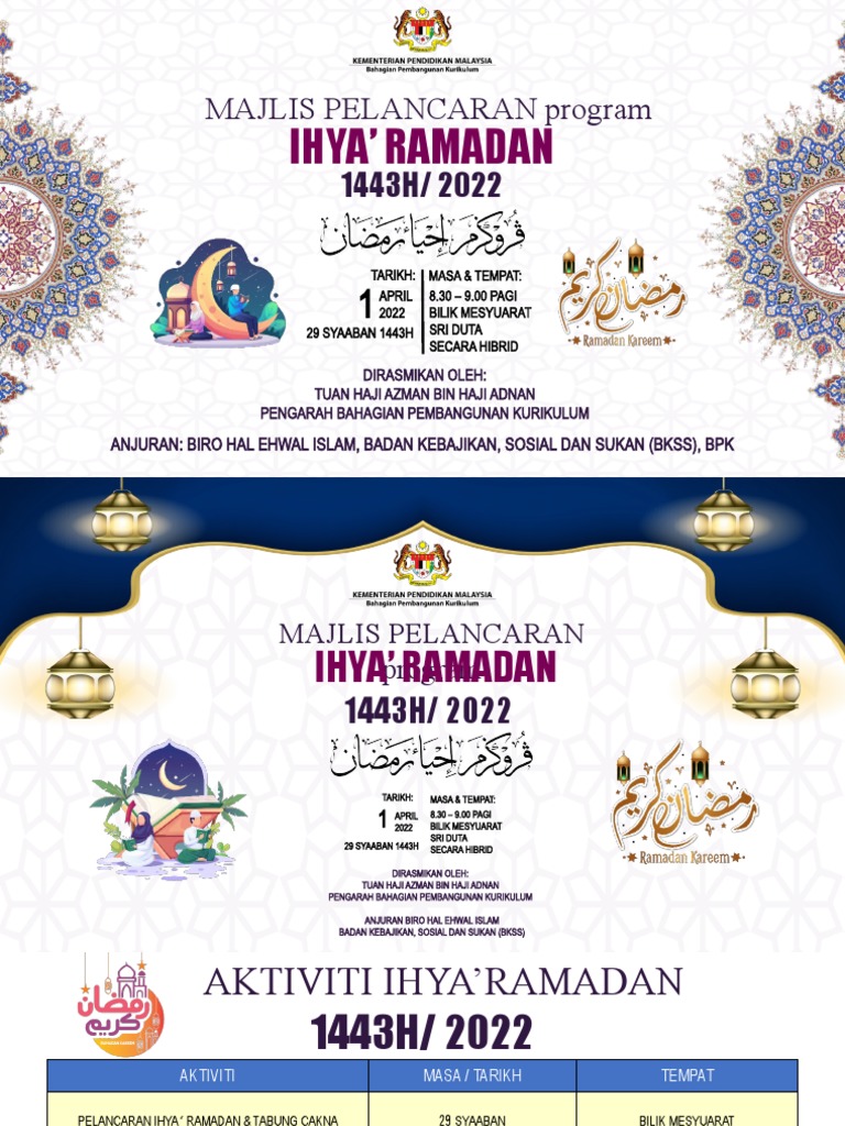 Banner Pelancaran Program Ihya Ramadan 1443H 2022 BPK Cikgu Diana | PDF