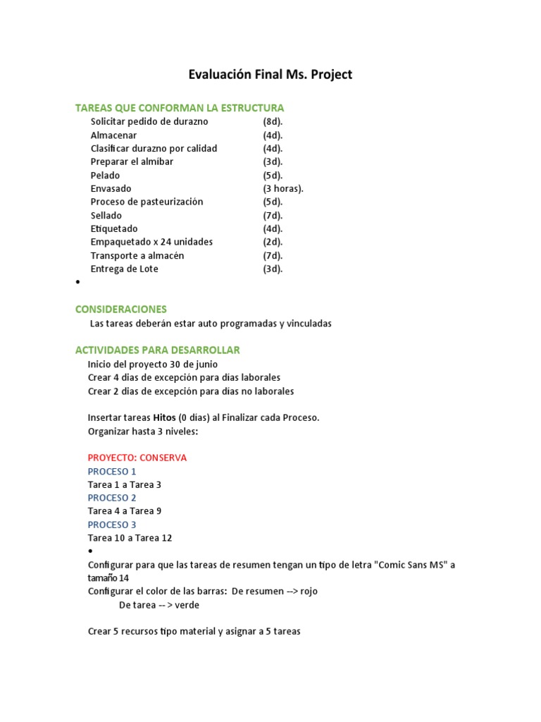 Evaluación Final Ms Project | PDF