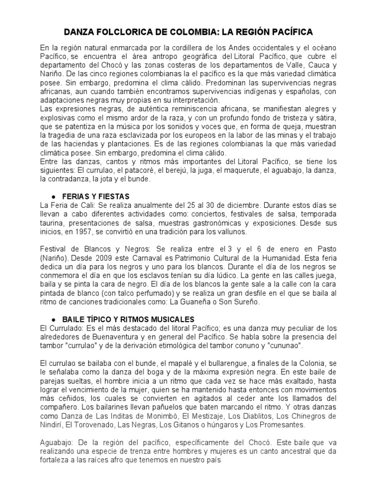 Danza Folclorica De Colombia Pdf Bailes Colombia
