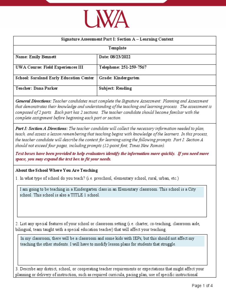 Emily Bennett - Signature Assessment 1 | PDF | Individualized Education ...