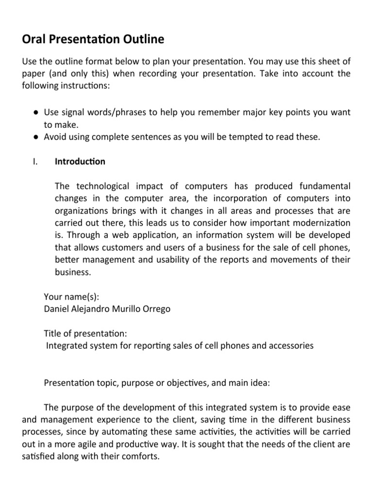 AP08 AA9 EV06 FORMATO OralPresentationOutline | PDF | Information | Information System