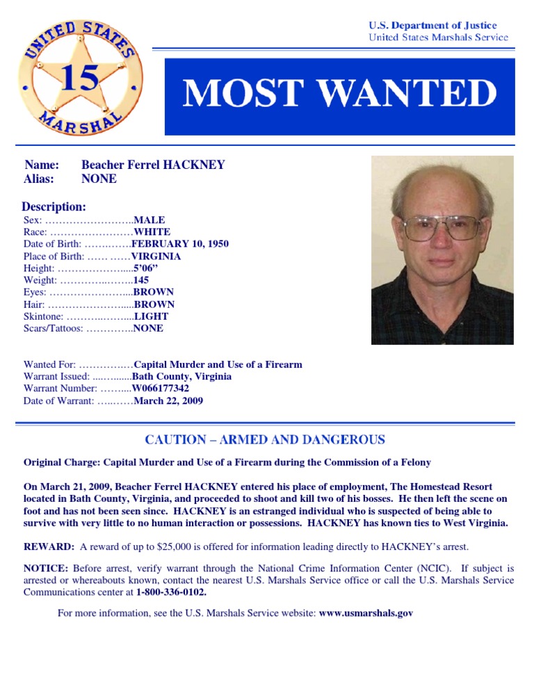 Accused Homestead Resort Killer Beacher Ferrell Hackney Makes Marshals ...