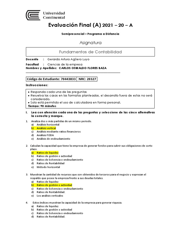 Examen Final FUNDAMENTOS DE LA CONTABILIDAD | PDF | Contabilidad ...