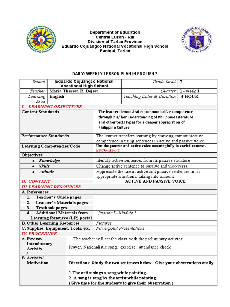 DLP-COT Q1 Eng7 Module 3 2022-2023 | PDF | Verb | Learning