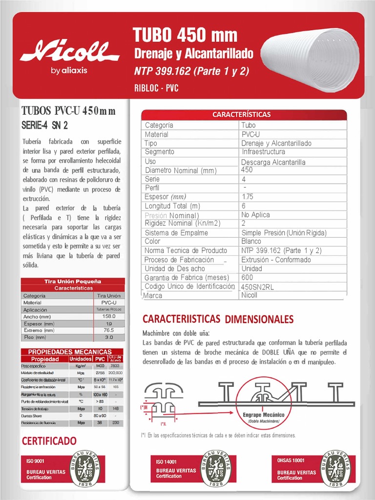 Tubo 450 MM PERFILADA-PVC RIBLOC (SN2) | PDF | Tubería (transporte de ...
