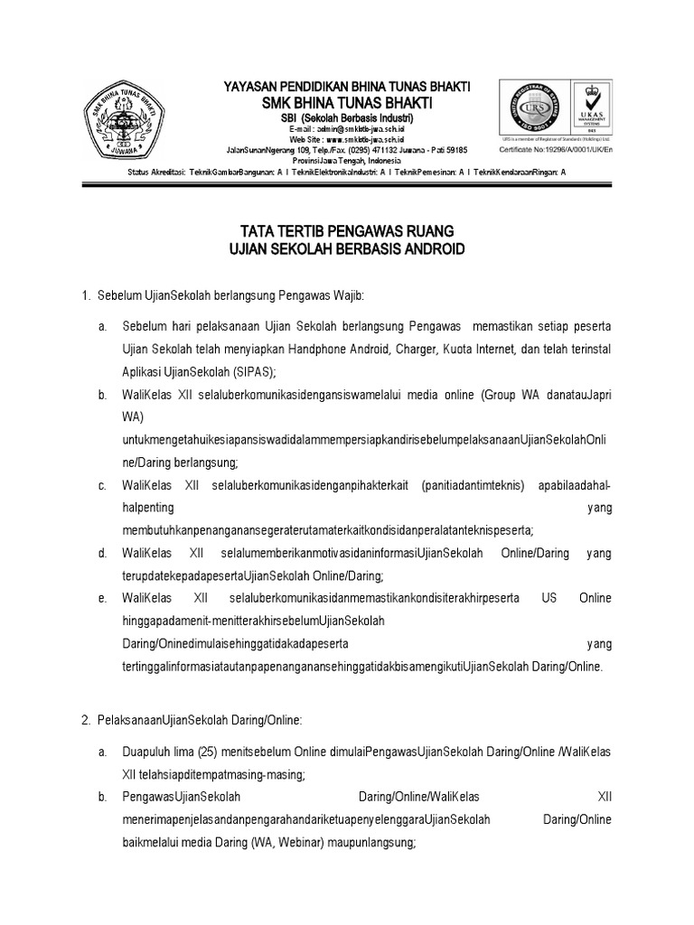 Tata Tertib Pengawas-Peserta Us 2022 | PDF