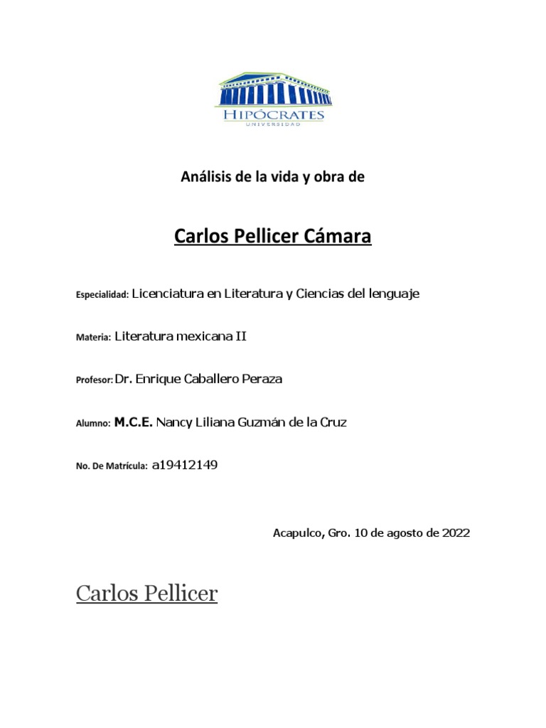 Análisis de La Vida y Obra de Carlos Pellicer | Descargar gratis PDF | México