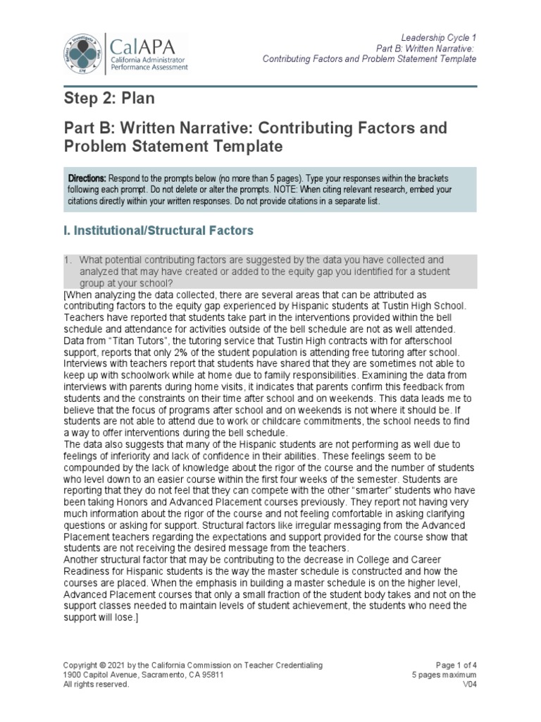 CalAPA C1 S2 B ContribFactorsAndProbStatement | PDF | Teachers ...