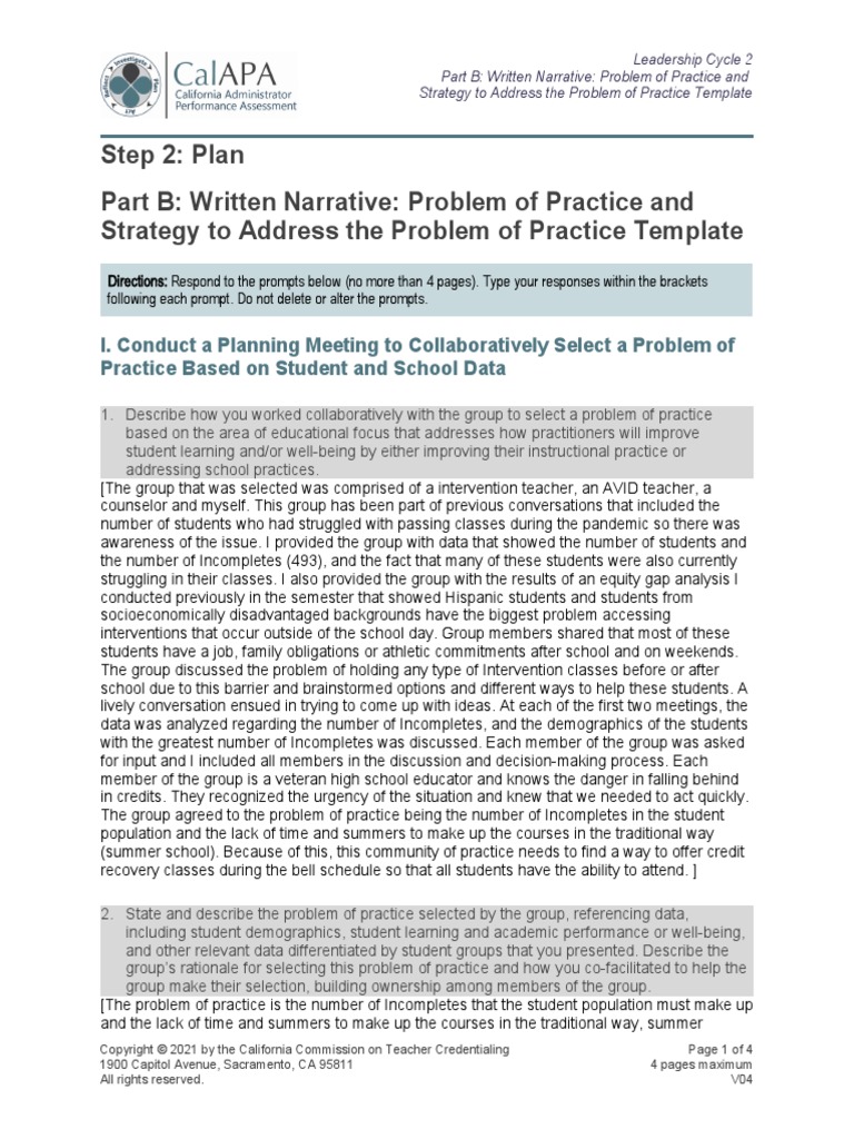 CalAPA C2 S2 B ProbPracDescStrategy | PDF | Teachers | Schools