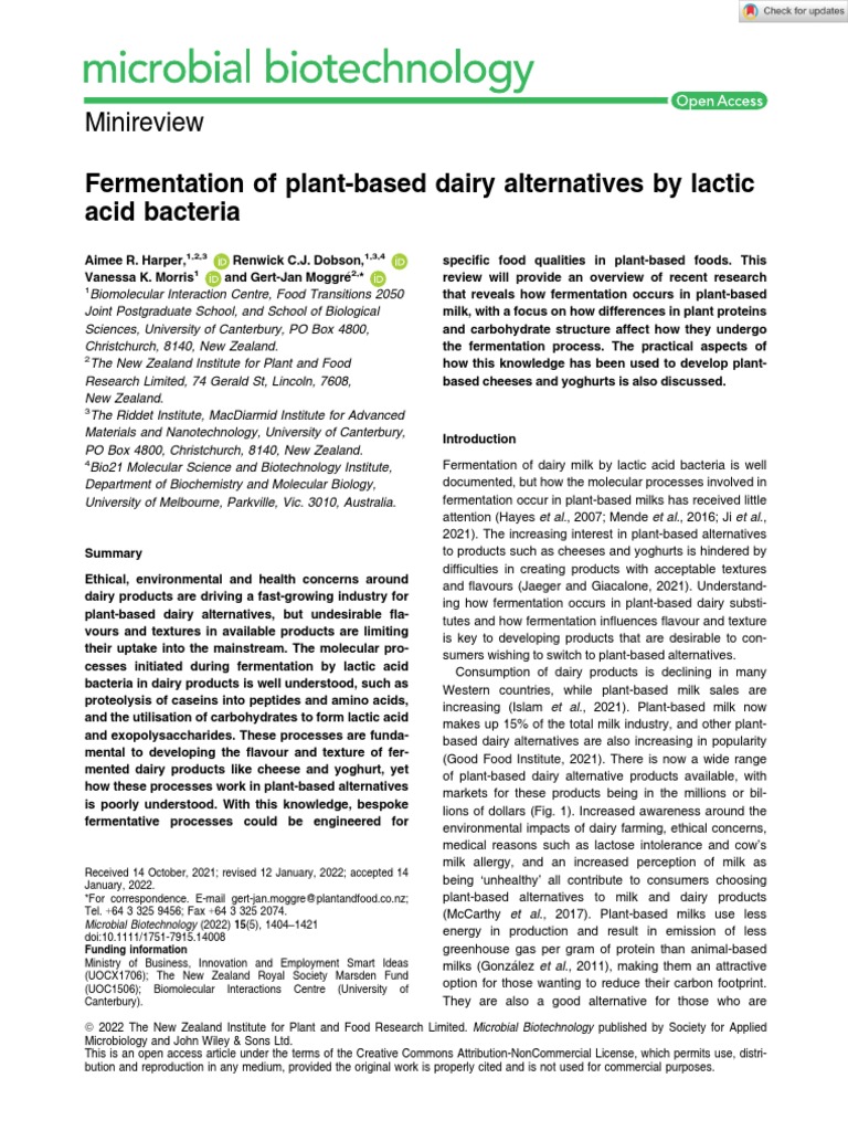 Microbial Biotechnology - 2022 - Harper - Fermentation of Plant Based Dairy Alternatives by ...