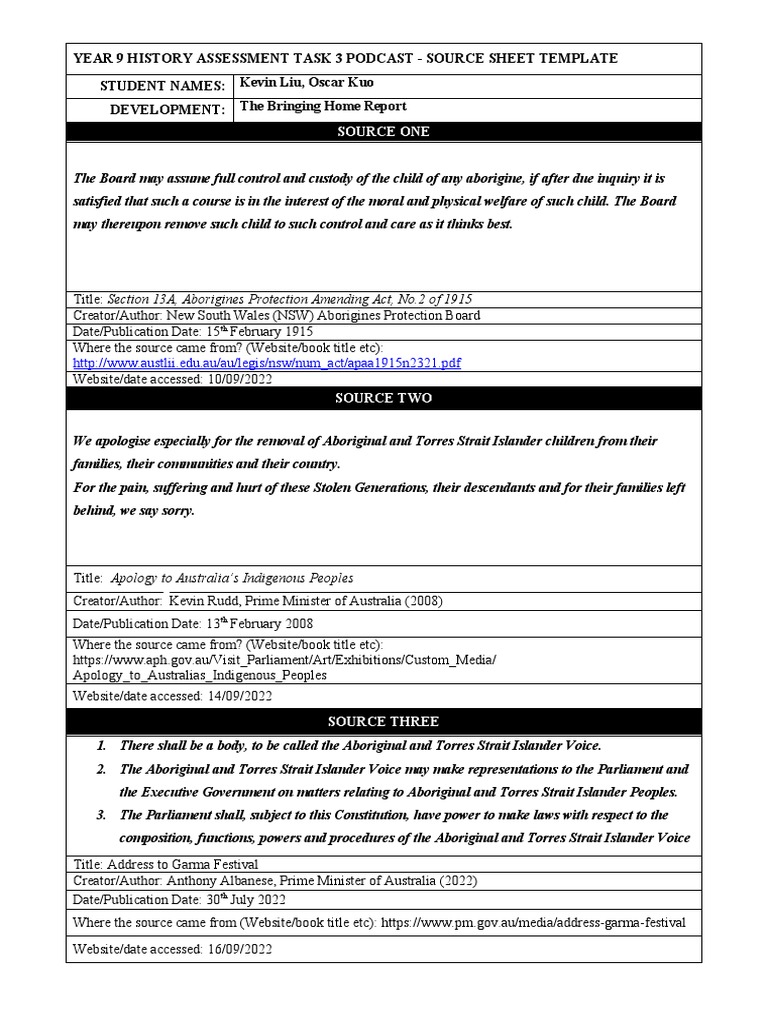 2022 Year 9 Assessment Task 3 Podcast - Podcast - Source Sheet Template ...