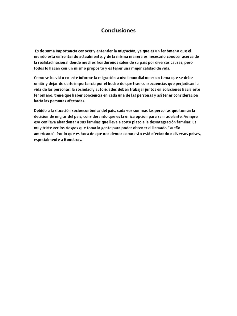 Conclusiones Migracion | PDF