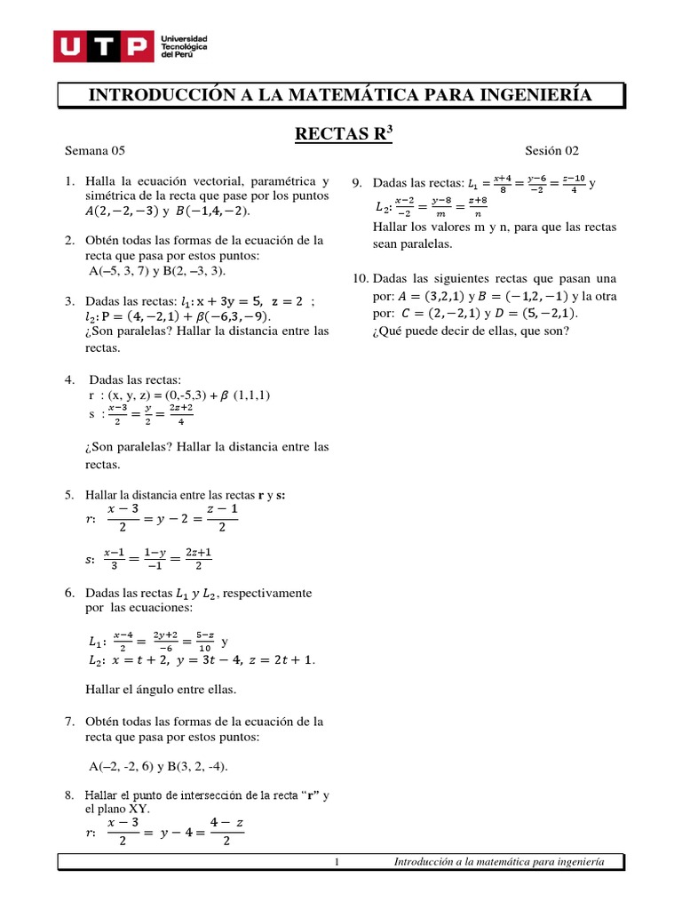 Rectas en R3: ecuaciones, paralelismo, intersección y ángulo entre ...