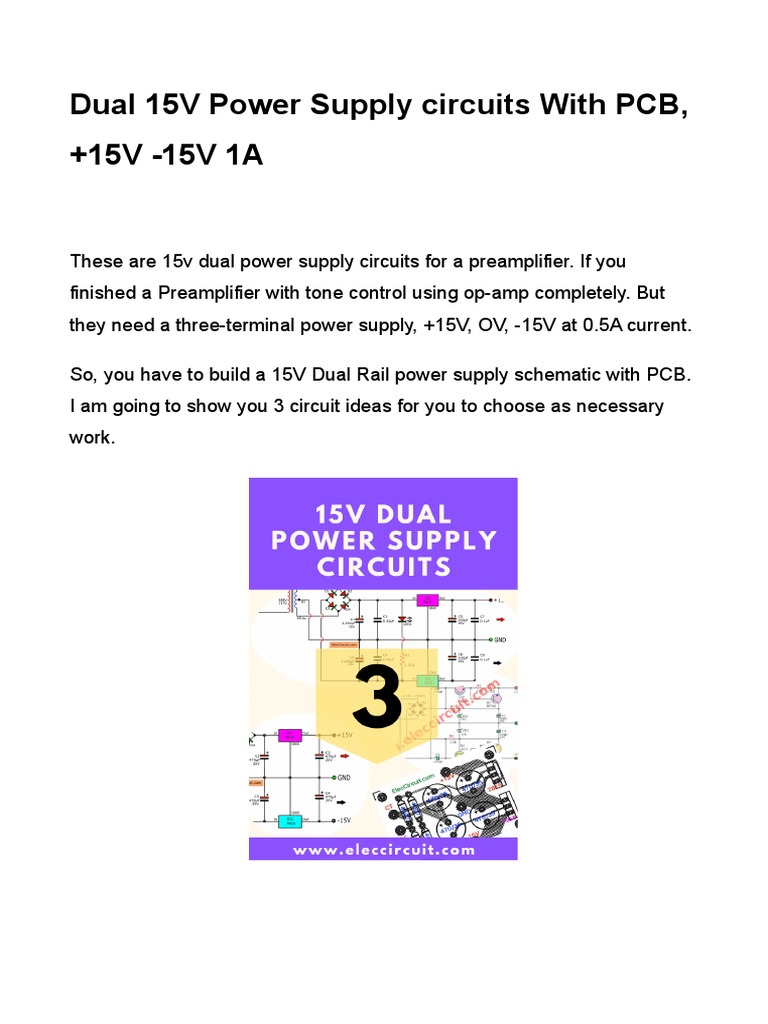 Dual 15V Power Supply Circuits With PCB+15V 15V 1A | PDF | Power Supply ...