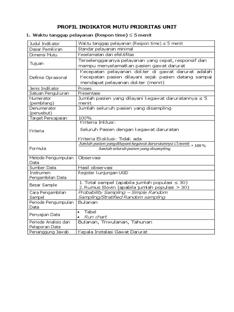 Profil Indikator Mutu Prioritas Unit | PDF