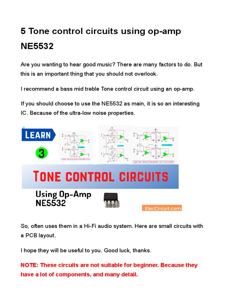 5 Tone Control Circuits Using Op Amp NE5532 | PDF | Amplifier | Electronic Circuits