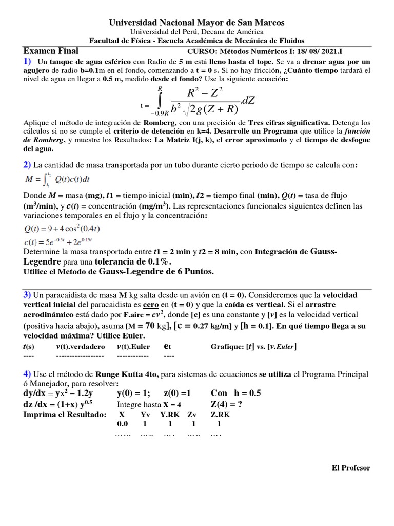 Examen - Metodos Numericos - Pedro Otiniano | PDF | Mecanica clasica | Ingeniería mecánica