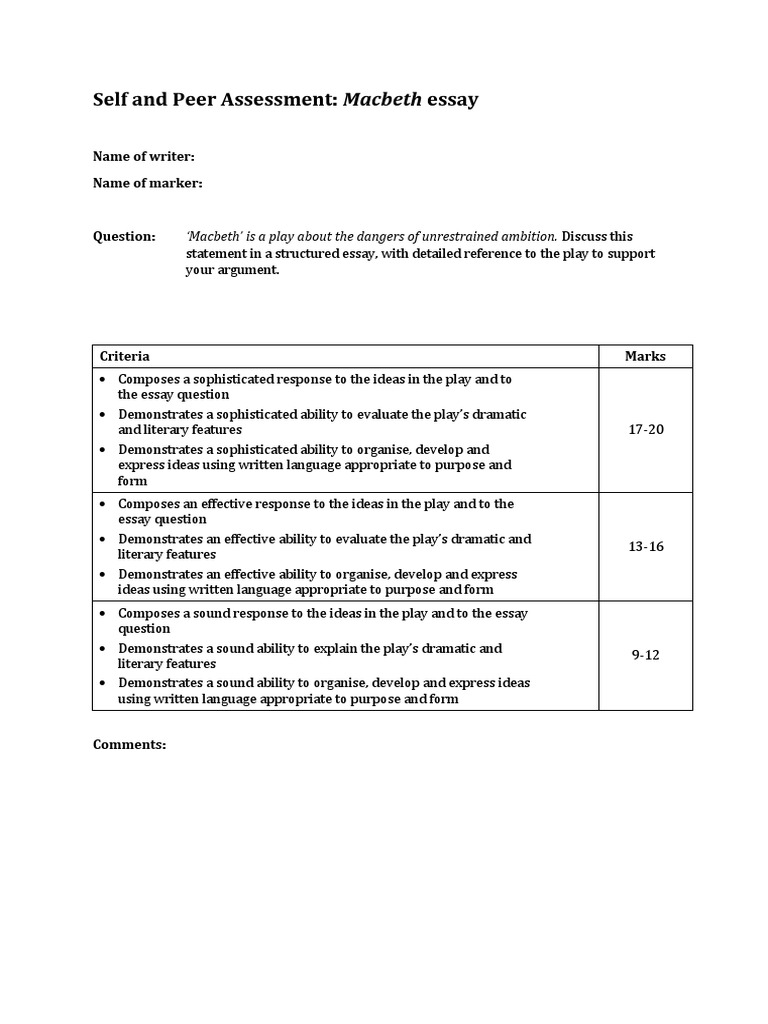 2022 Macbeth Essay Peer Review Checklist | PDF | Essays | Macbeth