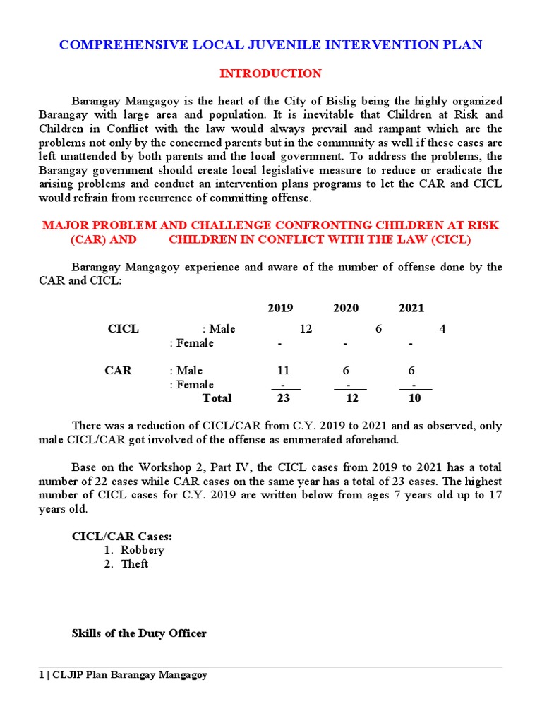 W5-Comprehensive Local Juvenile Intervention Plan | PDF | Social ...