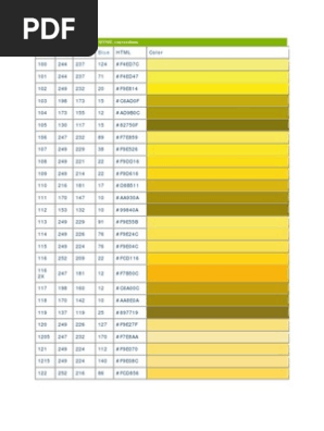 Pantone Chart With RGB And HTML Conversions PMS Red Green