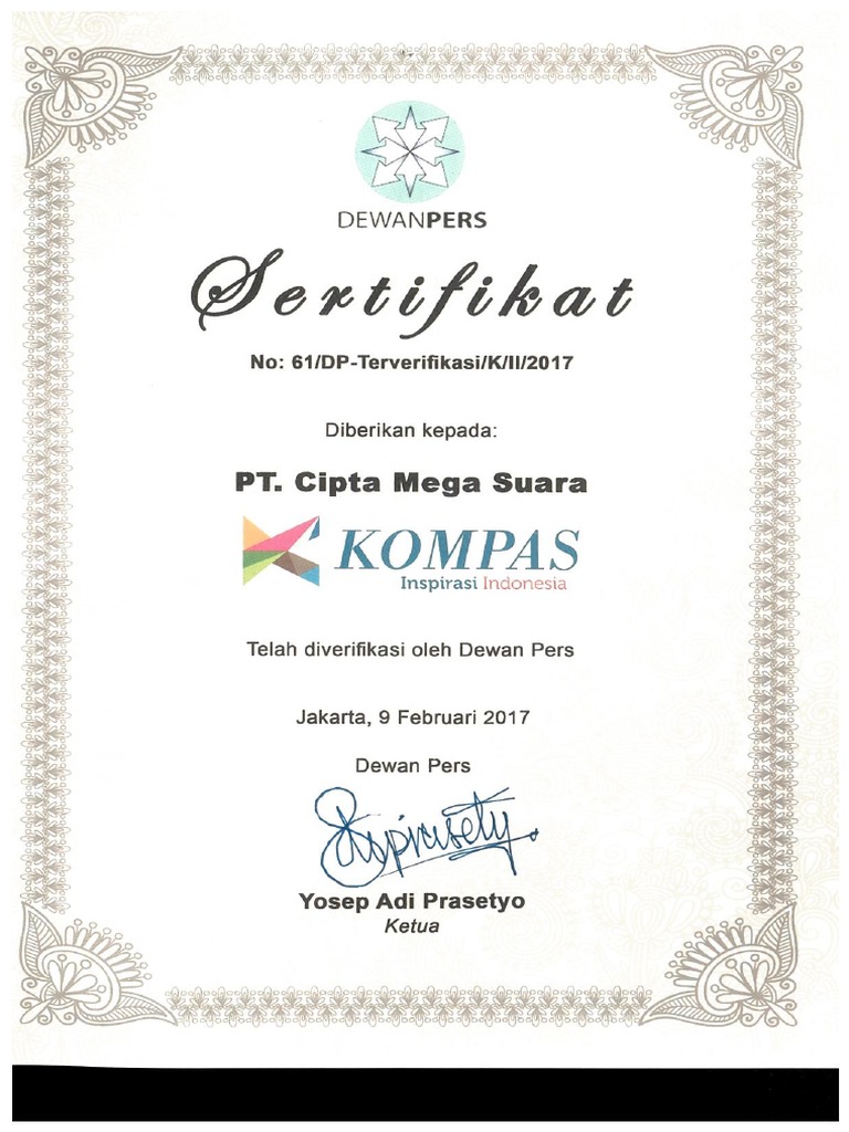 Sertifikat Dewan Pers CMT | PDF