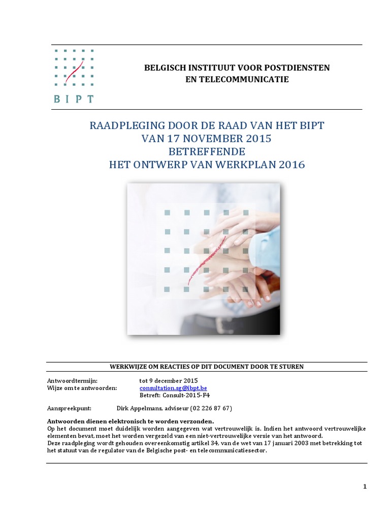 BIPT Raadpleging Werkplan 2016 | PDF