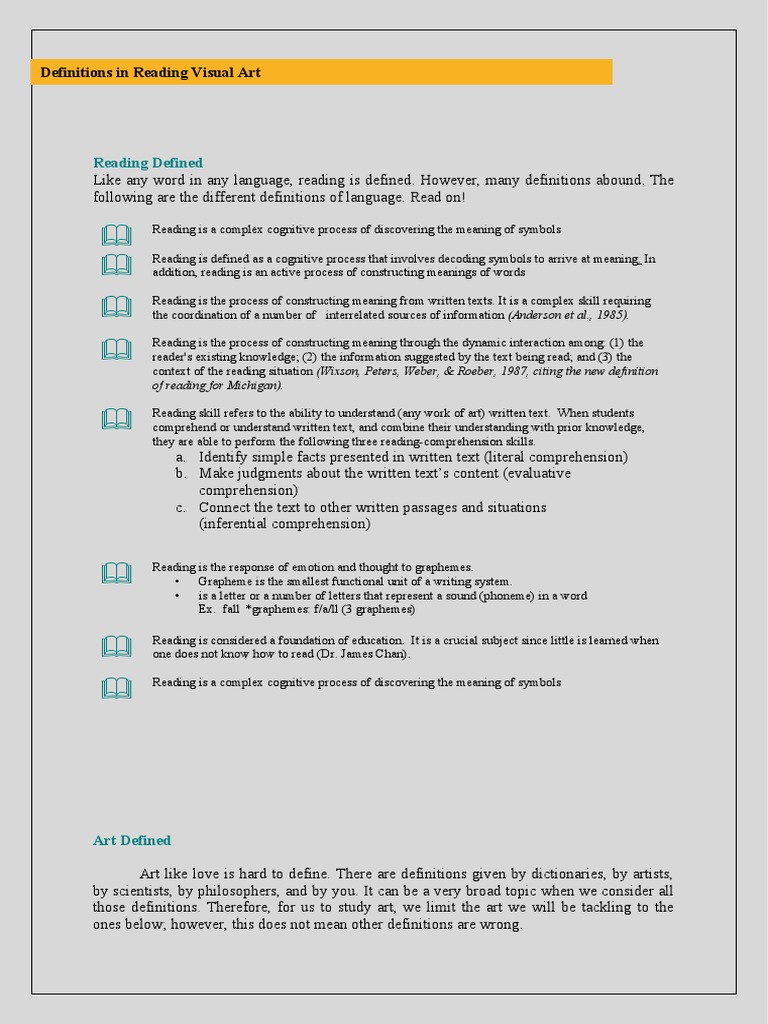 Definitions Of Reading Visual Arts PDF Reading Comprehension