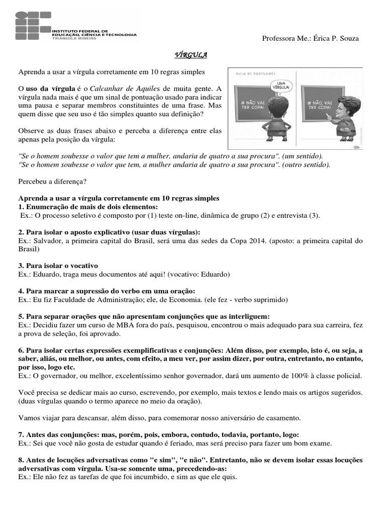 Aprenda A Usar A Vírgula Corretamente em 10 Regras Simples | PDF ...