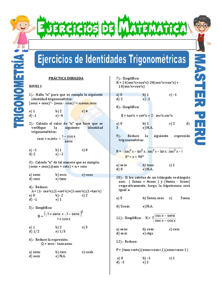 Trigonometria Tema 23 Ejercicios de Identidades Trigonometricas Master Peru 2022 | PDF ...
