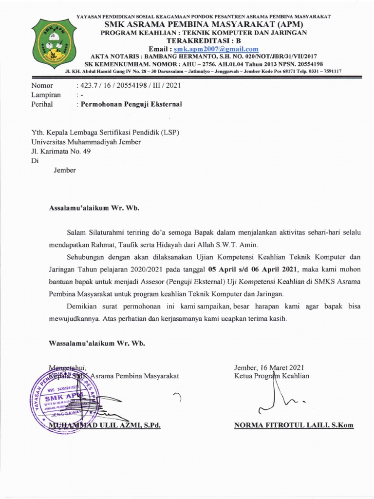 Surat Permohonan Penguji Eksternal | PDF