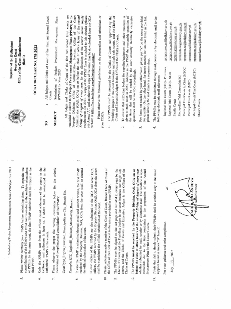 Oca Circular 179-2022 PPMP 2023 | PDF