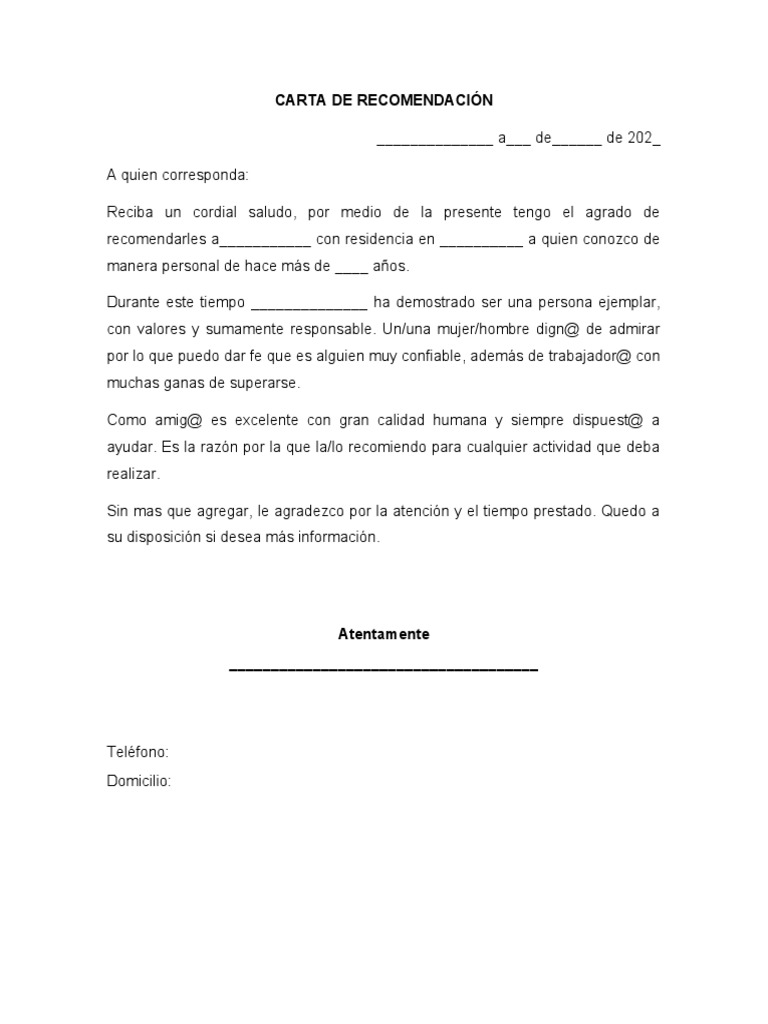 CARTA DE RECOMENDACIÓN machote | PDF