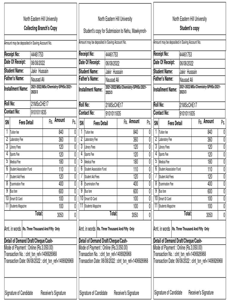 Academic_Fee_Receipt (1) | PDF | Payments | Cheque
