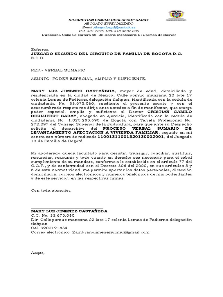 Poder Mary Luz Jimenez Castañeda | PDF | Gobierno | Justicia