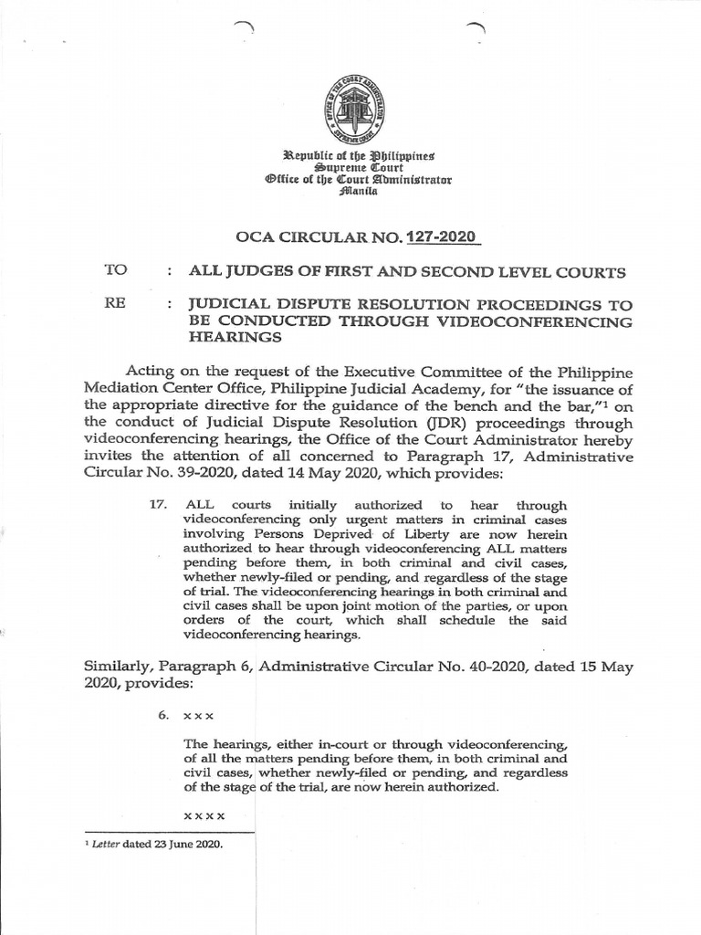 OCA-Circular-No.-127-2020 - JUDICIAL DISPUTE RESOLUTIONS | PDF