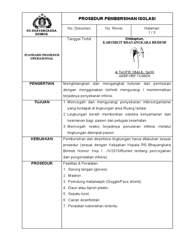Sop Dekontaminasi Ruang Isolasi | PDF
