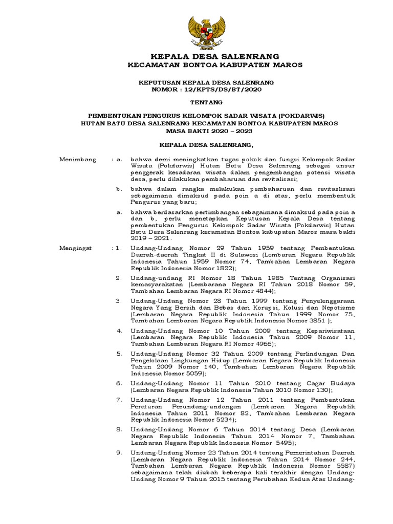 Pembentukan Pengurus Pokdarwis Salenrang | PDF | Pengelolaan Keuangan & Uang