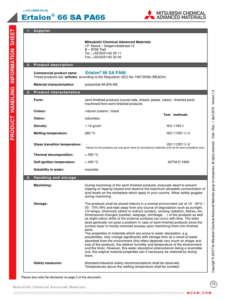 Ertalon 66 SA PA66 PHIS E 01042019 | PDF | Plastic | Waste