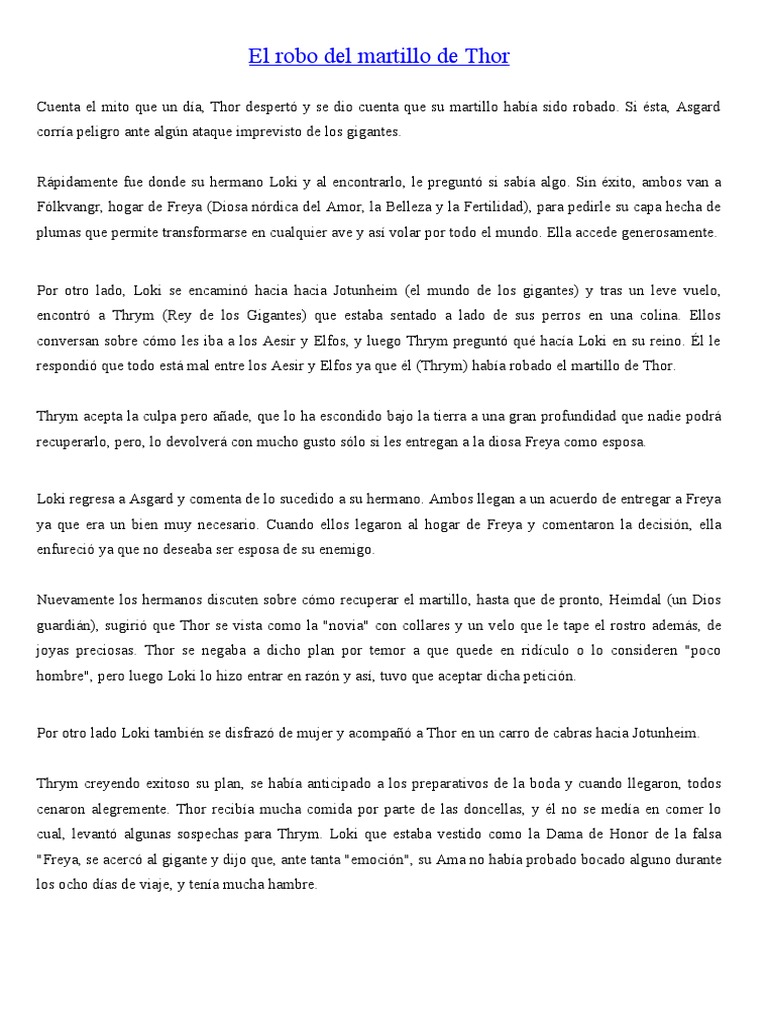 El Robo Del Martillo de Thor - RESUMEN | PDF | Deidades nórdicas ...