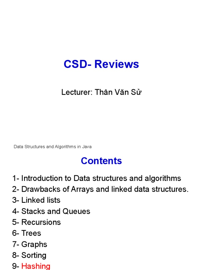CSD - Reviews09-Hashing | PDF | Algorithms And Data Structures | Computer Programming