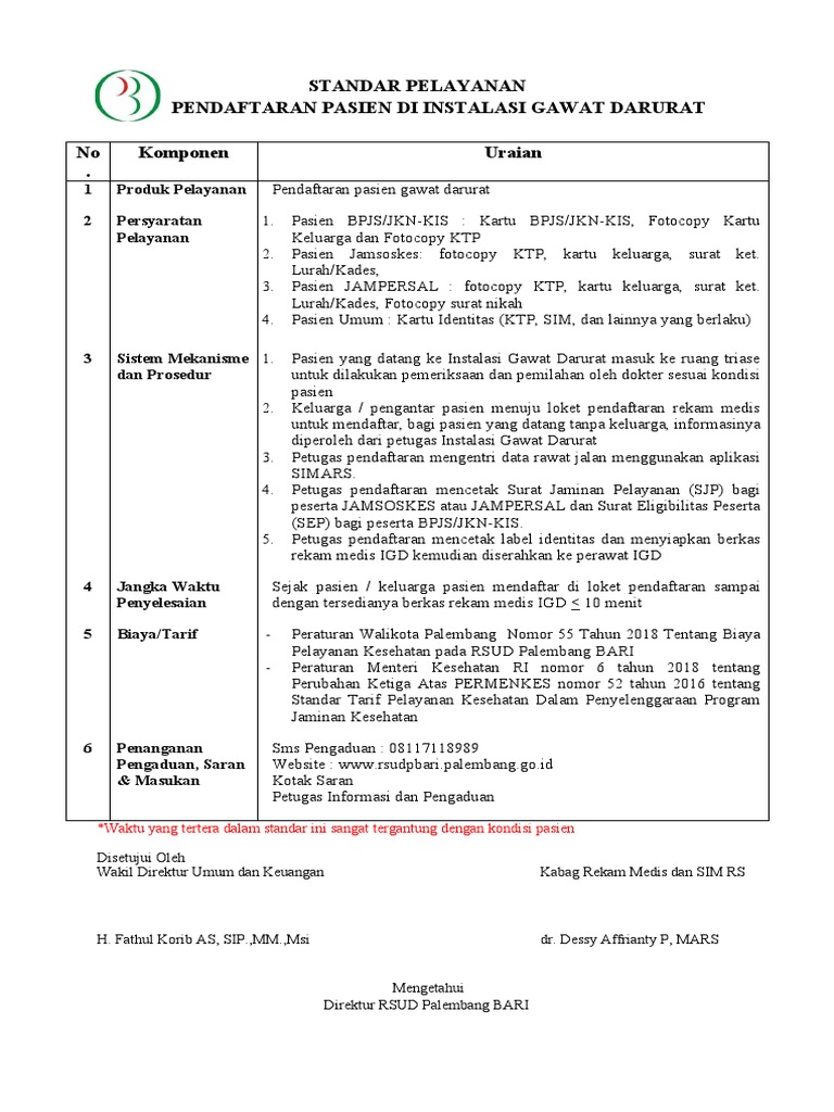 SP Pendaftaran Gawat Darurat 6 Elemen | PDF | Sains & Matematika