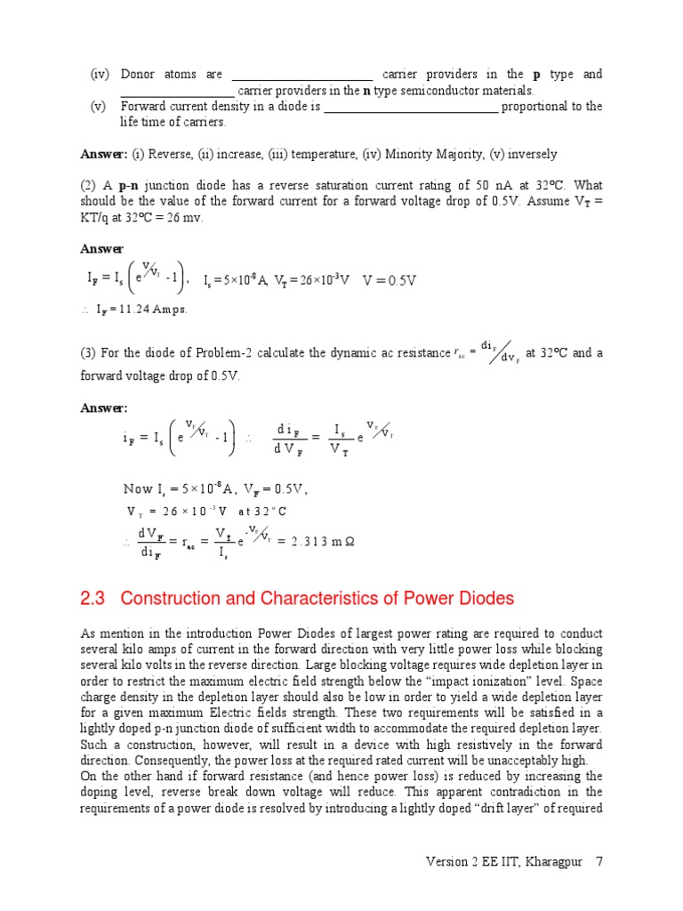 Semiconductor Diode Characteristics and Power Diode Construction | PDF ...